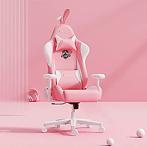 AutoFull C2 Pink Bunny Gaming Chair Cute Kawaii Gamer Chair for Girl Ergonomic Computer Gaming Chair with Lumbar Support PU Leather High Back Racing Gaming Chairs