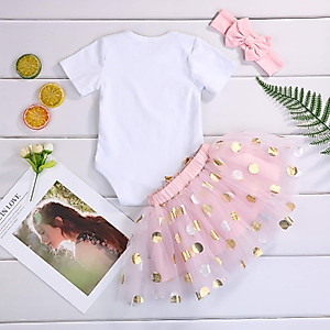 Viworld Baby Girl 1st Birthday Cake Smash Toddler Girl Miss Onederful Romper Tutu Skirt with Headband Clothes Set