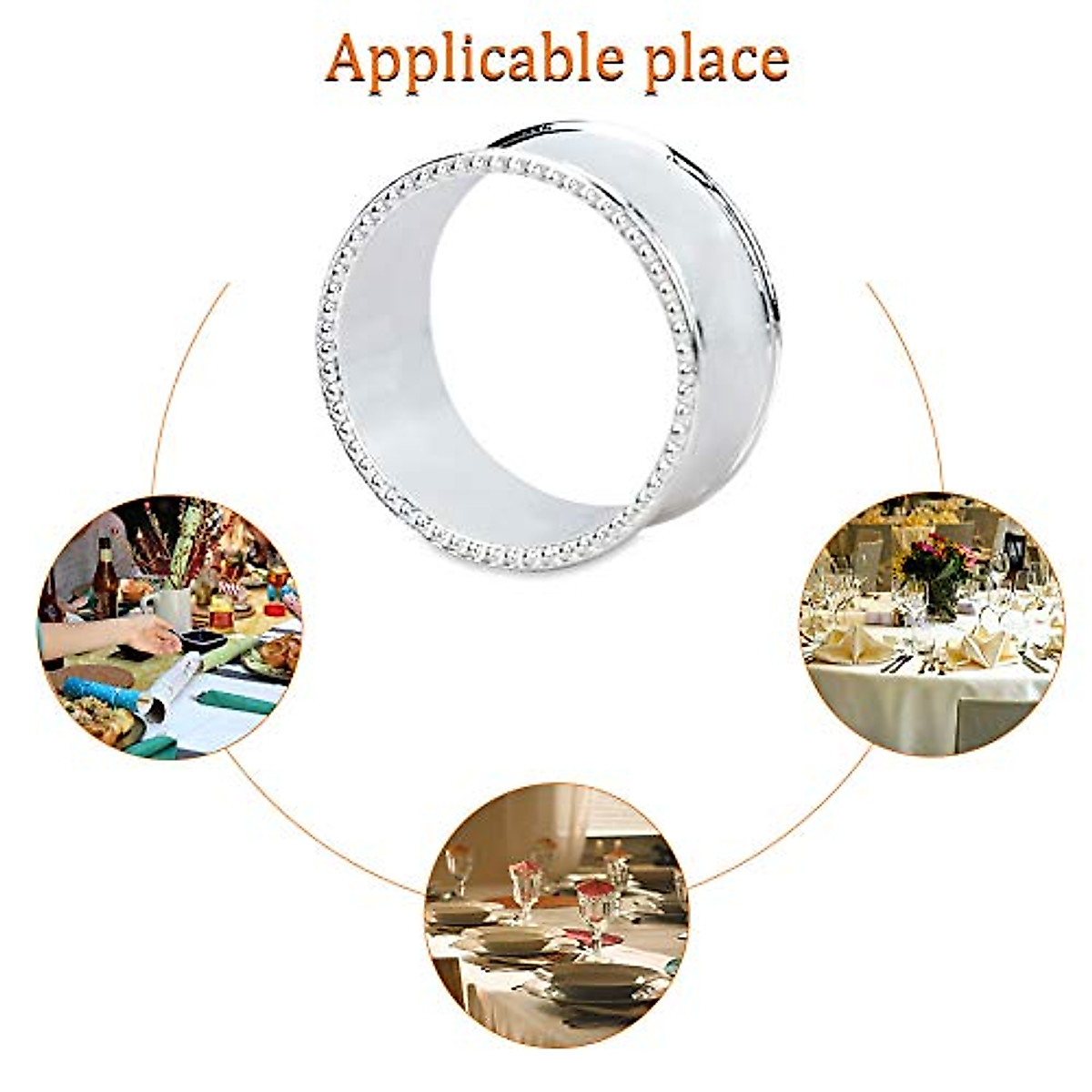 Frjjthchy 6 Pcs Stainless Steel Bead Side Napkin Rings Delicate Serviette Buckles (Silver)