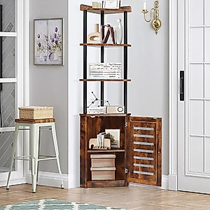 Timberer 6-Tier Corner Shelf with Storage, Corner Bookshelf, 74.2" Tall Corner Stand Display Storage Rack for Living Room, Home Office, Kitchen, Bar, Small Space, Rustic Brown and Black