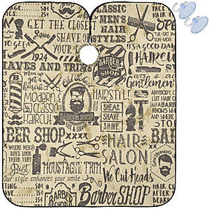 visesunny Vintage Hairdressing Pattern Barber Cape Anti-Static Hair Cutting Cape with Snap Closure Professional Salon Polyester Beard Shaving Bib Water-Resistant Hairdressing Cape Adjus