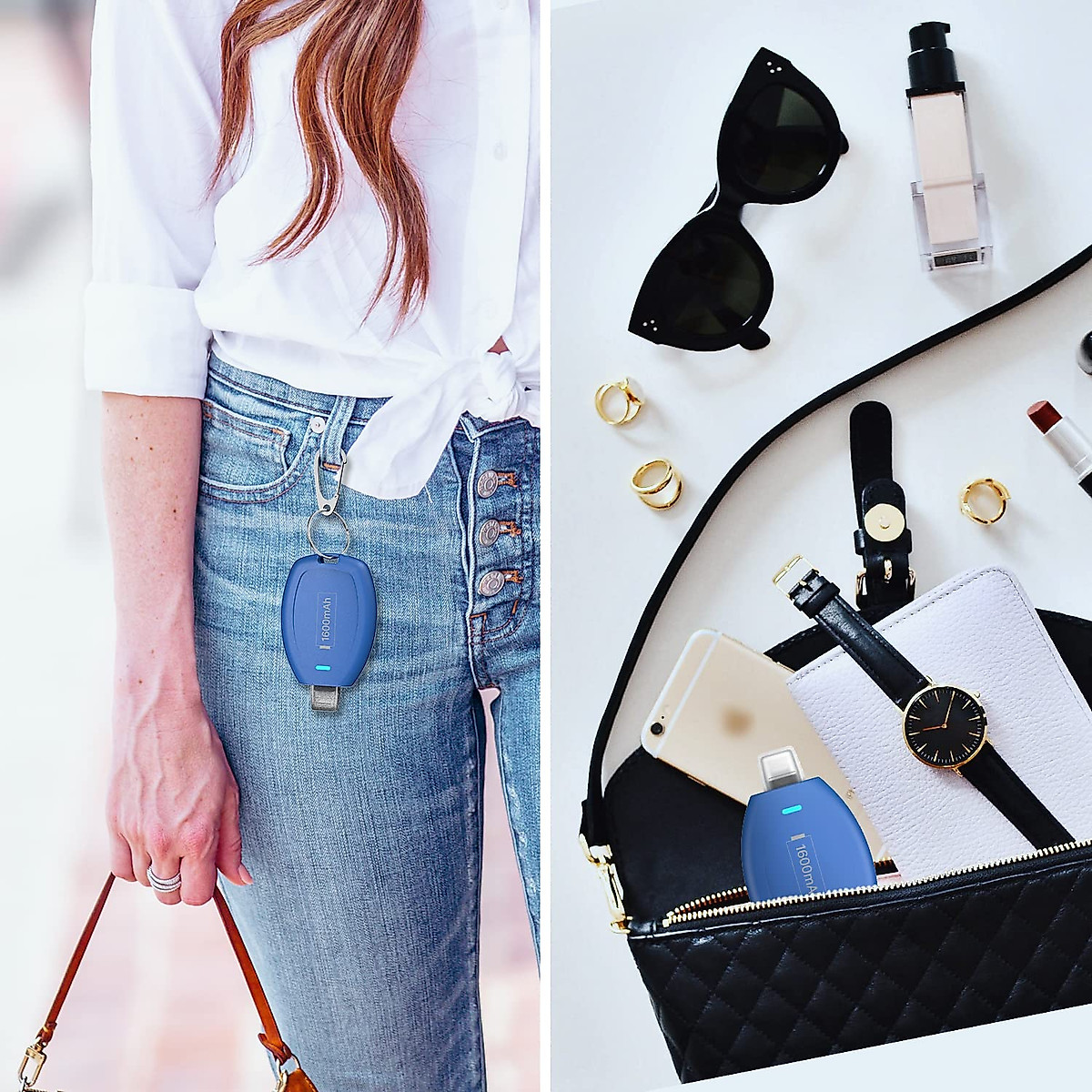 Keychain Portable Charger for iPhone, Airpods, 1600mAh Power Emergency Pod Compatible with iPhone 14/14 Plus/14 Pro Max/13/13 Pro Max/12/12 Mini/12 Pro Max/11 Pro/XS Max/XR/X/8/7/6/6S Phones et, Blue