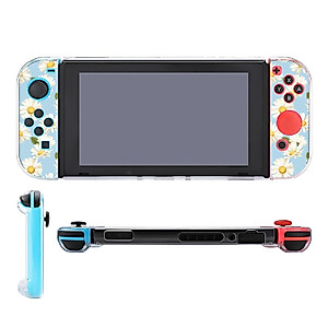 Camomile and Polka Dot Printed Protective Case Cover Compatible with Switch Game Console Controller with Holder Stand