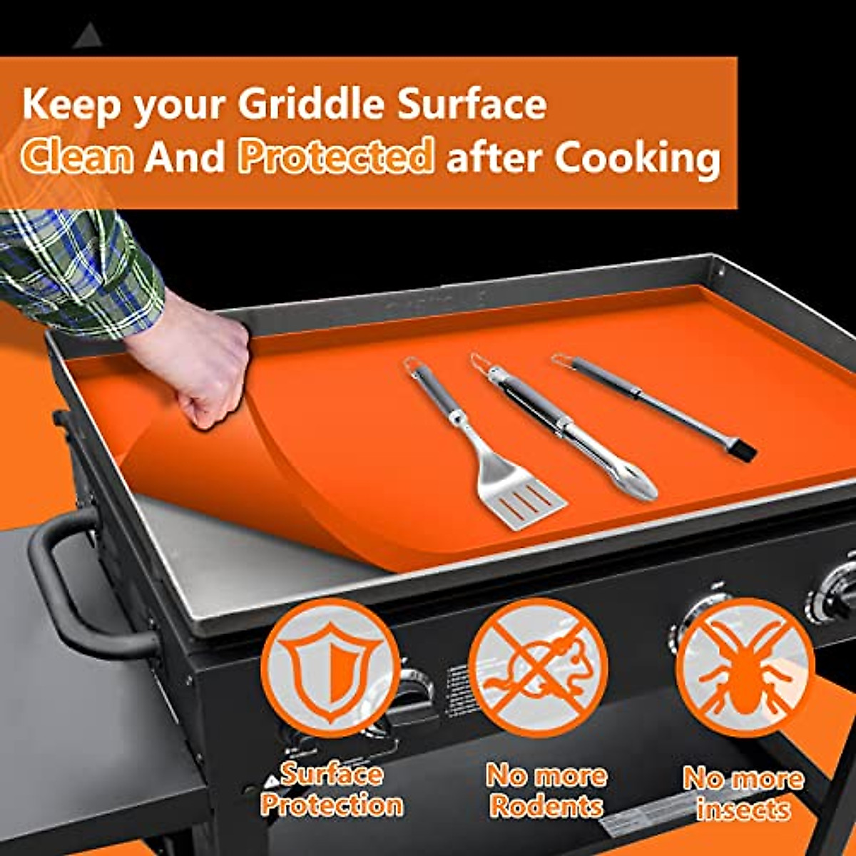 JOOKKI 17"22"28"36"Griddle Silicone Mat - Cover for Blackstone Pro Heavy Duty Food Grade Silicone Mat Protect Outdoor Griddle Mat Blackstone Mats for Grill Top（28"Orange)