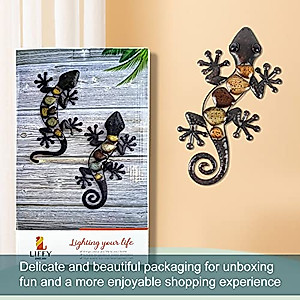 LIFFY Metal Gecko Wall Decor - Garden Lizard Wall Art - Metal Lizards Outdoor Decor - Garden Gecko Yard Art for Patio Fence, Gift Idea