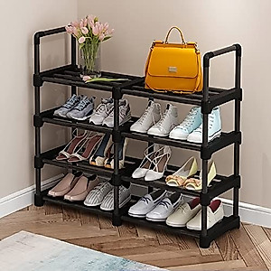 MYITYARD 4 Tier Shoe Rack, Free Standing Shoe Storage Organizer, Detachable Stackable Metal Stand Shelf for Entryway, Closet, Clothing Room, Black
