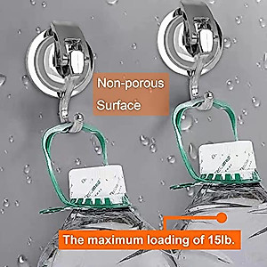 Tssiguy Suction Cup Hooks, Heavy Duty Powerful Hooks Vacuum Suction Shower Hooks Reusable Without Punching Waterproof Wall Bathroom Kitchen Restroom 15 LB (2 Pack, Silver)