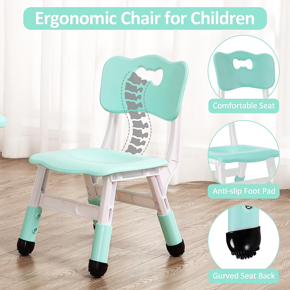 Kids Table and Chairs Set, Height Adjustable Desk with 4 Seats for Ages 2-10,Arts & Crafts Table,Graffiti Desktop, Non-Slip Legs, Max 300lbs, Children Multi-Activity Table for Classrooms,Daycares,Home