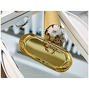 2 Pcs Stainless Steel Towel Tray Dish Plate Storage Tray Tea Tray Fruit Trays Cosmetics Jewelry Organizer, Oval , Gold