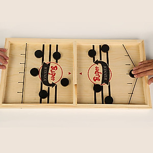 Fast Sling Puck Game Large Size Hockey Melightful Pass Puck Game Board Wooden for Kids Adults Party Family Night Fun Game Traveling Camping Birthday (Super Winner)…