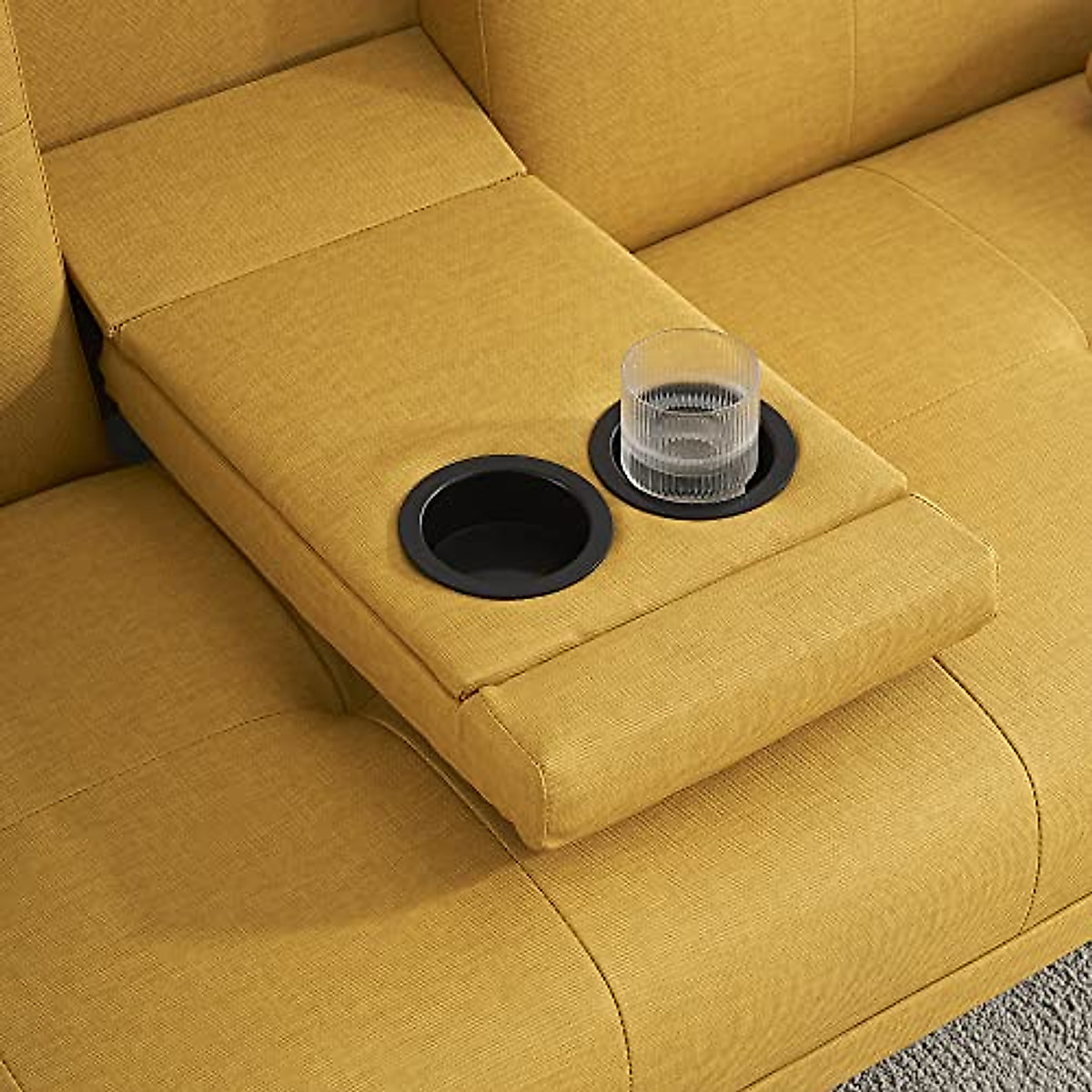 ME2 67" Sleeper Sofa Faux Leather Futon Sofa Bed w/Removable Armrests & Cupholders, Convertible Upholstered Folding Loveseat Folding Daybed Guest Sofa Bed for Living Room,Apartment,Dorm,Yellow