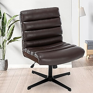 Home Office Desk Chair PU Leather, Excutive Computer Chair No Wheels Modern Office Chair for Bedroom, Game, Study, Brown