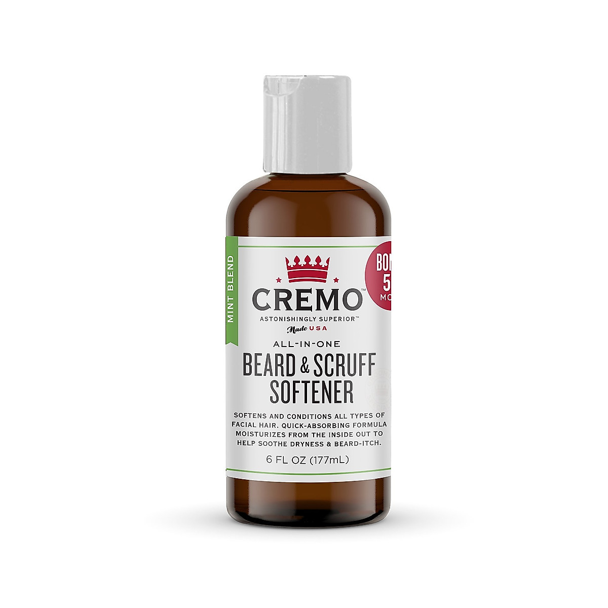 Cremo Wild Mint Beard & Scruff Softener, Softens and Conditions Coarse Facial Hair of All Lengths in Just 30 Seconds, 6 Fl Oz