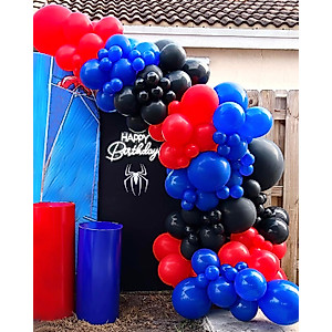 Royal Blue and Red Black Balloons Arch Garland Kit-145pcs Red Black Blue Latex Balloons for Boy's Baby Shower Spider Hero Graduation Birthday Party Supply Decorations