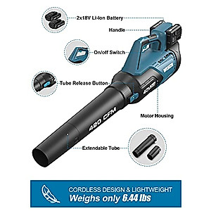 20V Blower Cordless Leaf Blower, 420 CFM 2Pcs 2.0Ah Battery Lightweight Leaf Blower Brushless Snow Blower Handheld Sweeper for Blowing Leaves, Dust, Snow Debris, Yard, Hard to Clean Corner