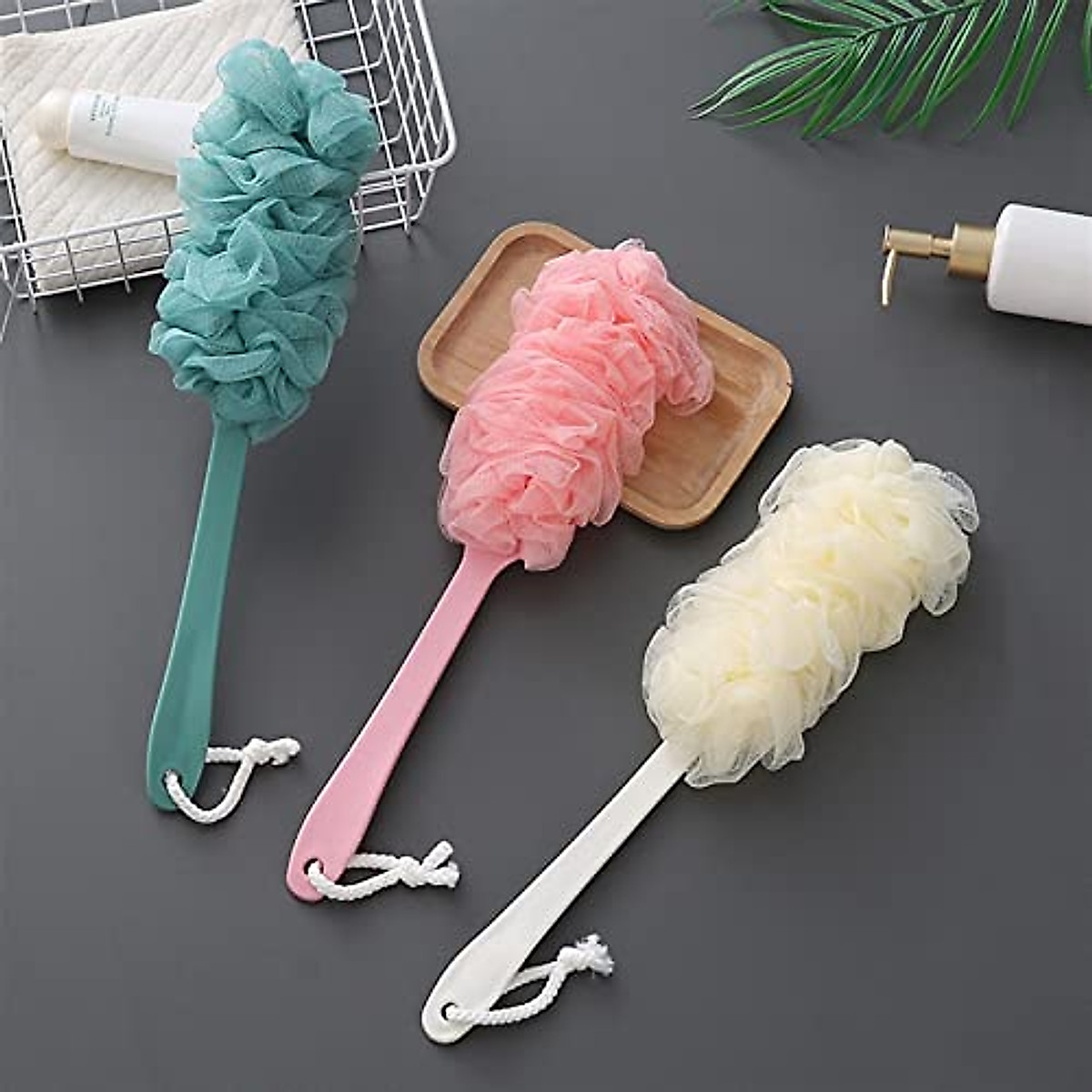 INGVY Dry Brushing Body Brush Long Handle Hanging Soft Mesh Back Body Bath Shower Scrubber Brush Sponge for Bathroom Shower Brush (Size : Green)