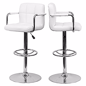 KLS14 Modern Barstools Hydraulic Adjustable Height 360-Degree Swivel Seat Sturdy Steel Frame Padded Cushion Seat Dining Chair Bar Pub Stool Home Office Furniture - Set of 2 White #1978