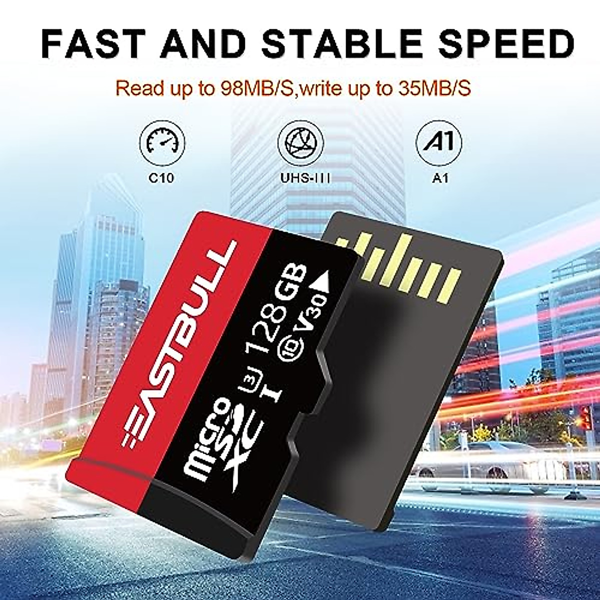 128GB Micro SD Cards 2-Pack, EASTBULL U3 SDXC Mini SD Cards 64 GB U3 SD Cards Pack UHS-I Class 10 V30 95MB/s (2 Pack)