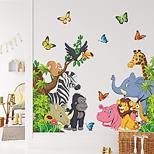 Safari Nursery Decor, Jungle Theme Wall Stickers for Baby Room Giraffe Lion Zebra Elephant Vinyl Wall Stickers for Kids Bedroom Daycare Classroom Playroom and Kids Room Wall Decor (B)