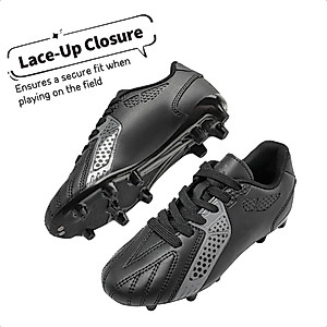 DREAM PAIRS Boys Girls Soccer Cleats Youth Firm Groud Classic Lightweight Football Shoes for Little/Big Kid,Size 4 Big Kid,Black/Dark/Grey,HZ19006K
