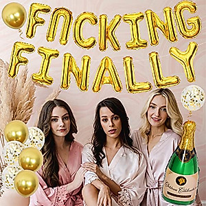 Bachelorette Party Decorations Kit Gold-Fcuking Finally Bachelor Party Decor with Diamond Ring and Champagne Foil Balloons for Engagement Bridal Shower Hen Party Supplies