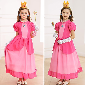 Luzlen Pink Princess Costume for Girls Kids Toddler Cosplay Dress With Accessories Halloween Birthday Outfits, 5-6T(Tag 130)