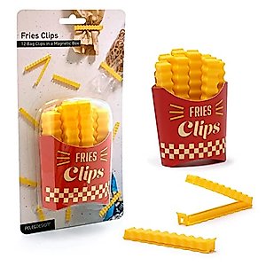 Fries Clips: 12 Cute French-Fries-Shaped Bag Clips to Seal Opened Food Packages | Fun Bag Clips for Food in a Magnetic Box to Always Be at Hand | Cute Kitchen Accessories by Peleg Design