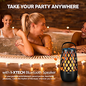 IXTECH Outdoor Bluetooth Speaker Waterproof Wireless with LED Flame Light, Shower Bluetooth Speaker for Camping Patio Home Decor, Gifts for Couples Dads Moms Wall Mount&Hook&Stake.