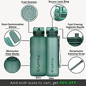 Hydracy Water Bottle with Time Marker -Large Half Gallon 64oz BPA Free Bottle & No Sweat Sleeve -Leak Proof Gym Bottle with Fruit Infuser Strainer & Times to Drink -Ideal Gift for Sports & Outdoors