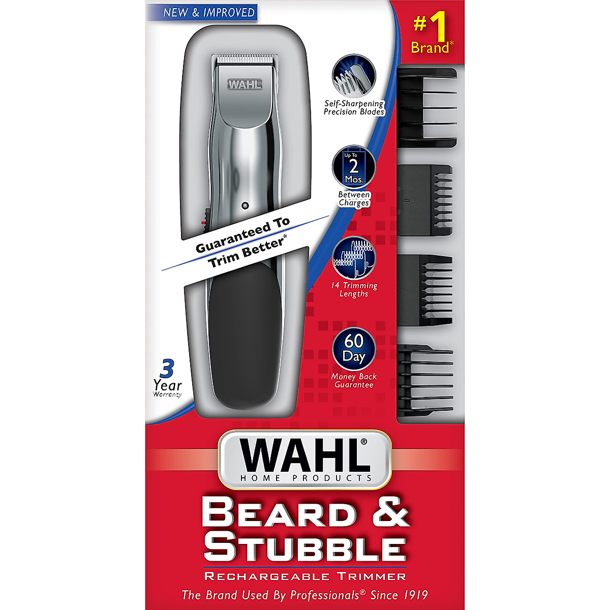 Wahl Cordless Rechargeable Beard Trimmer for Men with Self-Sharpening Blades, Travel Lock, & 14 Cutting Lengths – Model 9916-4301V