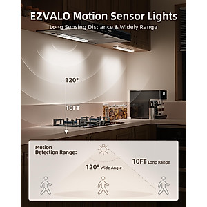 EZVALO Under Cabinet Lighting,52-LED Motion Sensor Cabinet Light Indoor,USB Rechargeable Wireless Closet Lights,3500K Dimmer Battery Powered Operated Night Lights for Bedroom,Wardrobe,Stairs (2 Pack)