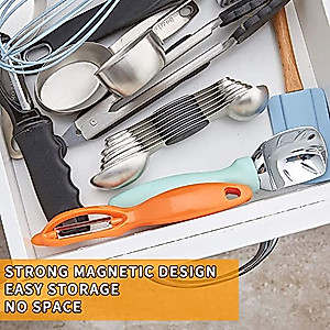 FGSAEOR Magnetic Measuring Spoons Set, Dual Sided, Stainless Steel, Fits in Spice Jars, Black, Set of 8