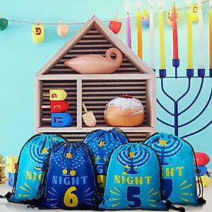 24 Pcs 8 Nights of Hanukkah Gift Bags Drawstring Countdown Calendar Goodies Bag Hanukkah Bag Dreidel Menorah Treat Bags for Kids Jewish Chanukah Wedding Bridal Shower Birthday Decorations