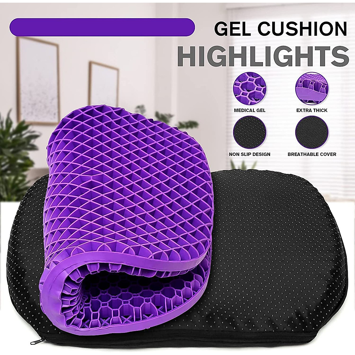 Aiouarc Gel Seat Cushion for Long Sitting, Breathable Honeycomb Design, Pressure Relief for Back, Sciatica, Tailbone Pain - Office Chair Cushion, Wheelchair Cushion, Car Seat Cushion, Chair Pad