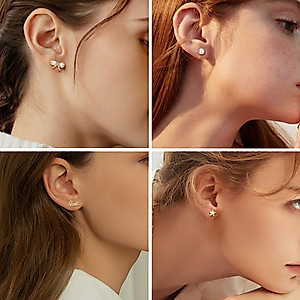 Thunaraz 81Pairs Small Stud Earrings Set for Women Men Triangle Circle Bar Star Moon Geometric Leaf Arrow Flower Bow CZ Ball Faux Pearl Hoop Dangle Earrings Set