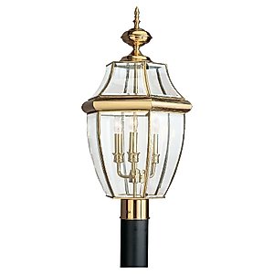Sea Gull Lighting 2315305 Lancaster Outdoor Post Lantern Outside Fixture, Three - Light, polished brass
