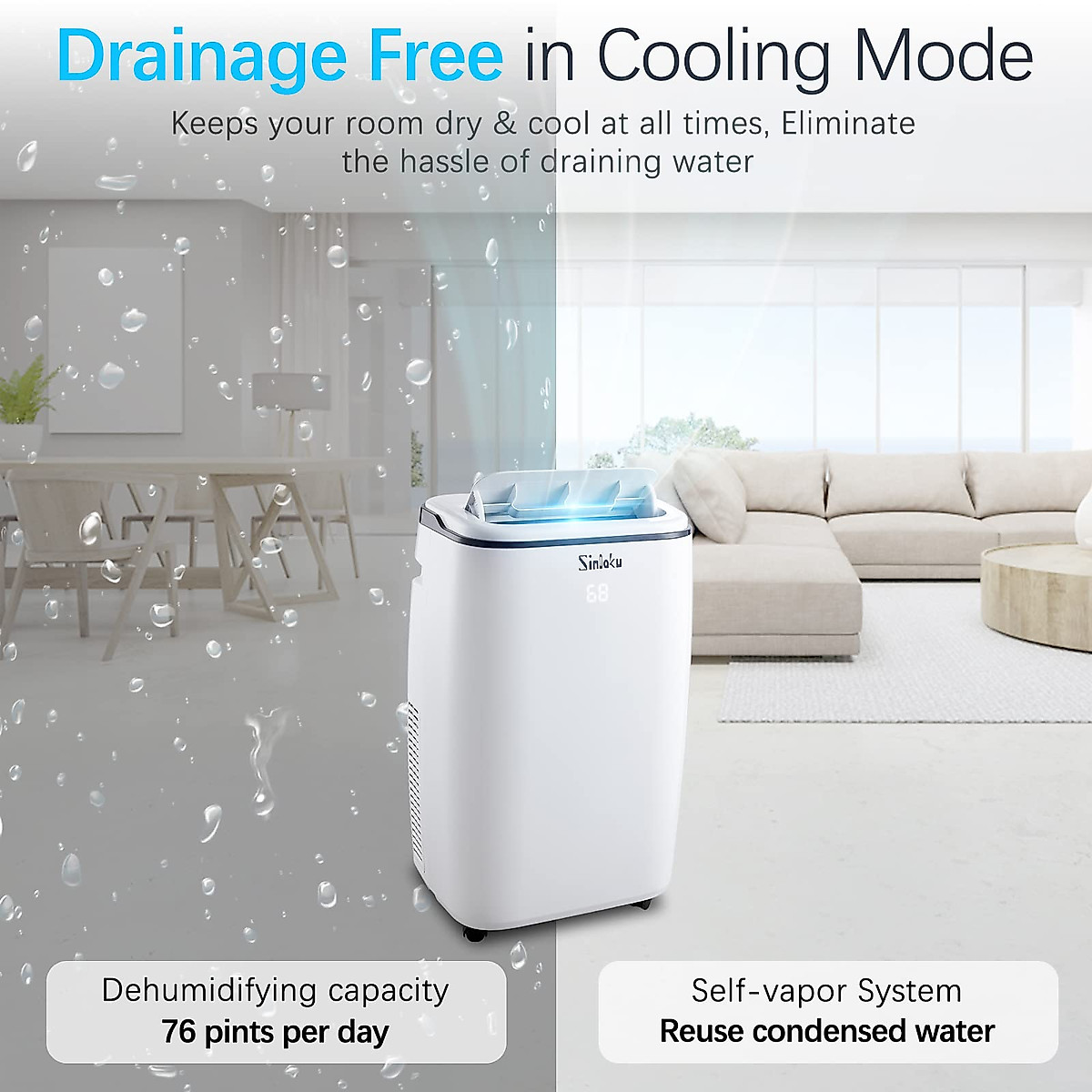 Sinlaku Portable Air Conditioner, Dehumidifier, Fan, for Rooms up to 450 sq ft Enabled 14,000 BTU (10,000 BTU SACC) With Remote Control, Portable 3-in-1 Air Cooler