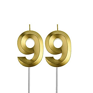Gold 99th Birthday Candles,Gold Number 99 Cake Topper for Birthday Decorations Party Decoration
