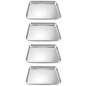 QWORK Stainless Steel Surgical Tray, for Medical Instruments, Tattoo, Surgical Supplies, 12 3/16 x 9 7/16 x 1, 4 Pack