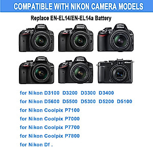 TKDY EP-5A EH-5 AC Power Adapter EN-EL14A Dummy Battery for Nikon D3500 D3400 D3200 D5100 D5200 D5300 D5500 D5600 D3100 D3300 Coolpix P7000 P7100 P7700 P7800 Df Cameras.