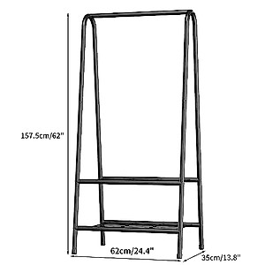 JOISCOPE Portable Metal Clothes Rack, Heavy Duty Sturdy Metal Clothing Coat Rail with Double Layer Shelf for Storing Clothes, Shoes, Suitable for Bedroom, Office, Living Room (Black)
