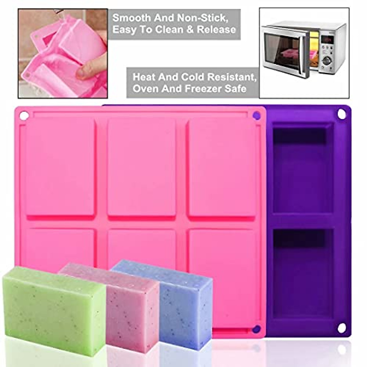 Bangp 4 Pack Silicone Soap Molds,6 Cavities Handmade Soap Making Molds,Silicone Cake Bread Baking Molds for DIY Crafts,Soap Molds for Soap Making,with 100pcs 3.5x5 inches Bags