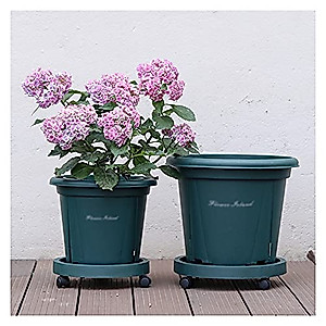 jinyi2016SHOP Furniture Wooden Display Stands Round Plant Caddy Resin Plant Caddies Heavy Duty 9 Inch Round Plant Stand with Wheels Indoor Outdoor On Roller Patio/Flower Pot Teapot Vase Bonsai Base