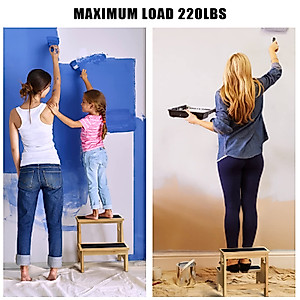 Kids Step Stools for Toddlers Bathroom Bamboo Wood Toddler Stepping Stool Kitchen Counter Sink Baby 2 Step Stool Foot Bed Stool for Adults Child Potty Training Toilet Stool, Natural with Pads