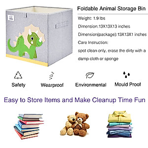 CLCROBD Foldable Animal Cube Storage Bins Fabric Toy Box/Chest/Organizer for Toddler/Kids Nursery, Playroom, 13 inch (Triceratops)