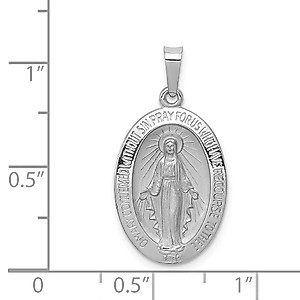 Solid 14k White Gold Virgin Mary Pray for Us Charm Miracle Medal Mary Pendant Charm Medal - 26mm x 15mm