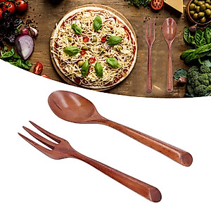 Wooden Fork Spoon Set Large Lacquered Wood Spoon Fork Tableware Dinnerware 2Pcs Triangular Handle Cooking Tableware