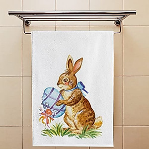 Easter Bunny Holding Egg Fingertip Face Bath Towels, Soft Absorbent Thin Guest Hand Towels, 2 Pack Easter Day Decorative Dish Towels for Kitchen Bathroom Hotel Gym, 30x15 Inch