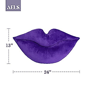 AELS 3D Large Lips Throw Pillows Smooth Soft Velvet Decorative Throw Pillows Love Pillows Cute Pillow 24 X 12 inches for Couch Sofa Bed Living Room Bedroom, Purple