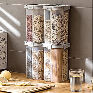 WINIAER Cereal Storage Containers Airtight, Clear 2.8L Food Storage Containers with Lids and Compartments, Spaghetti Noodle Container for Grain, Flour, Rice, Nuts